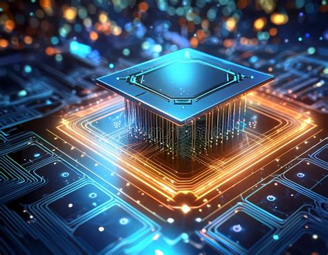 Futuristic Central Processor Unit Powerful Quantum Cpu On Pcb Motherboard With Data Transfers