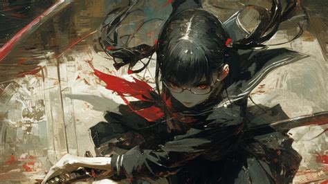 Girl Katana With Glasses Anime 4k 3090j Wallpaper Iphone Phone