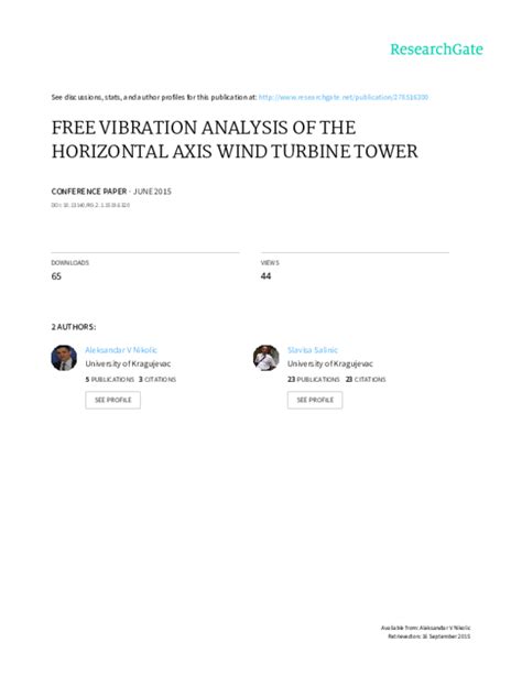 Pdf Free Vibration Analysis Of The Horizontal Axis Wind Turbine Tower
