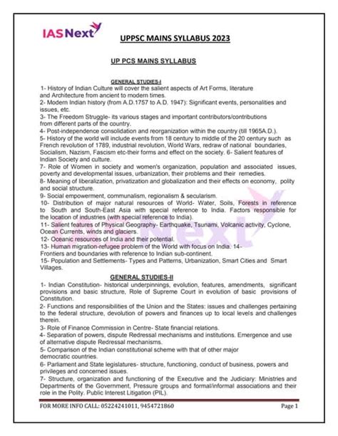 up pcs mains syllabus pdf