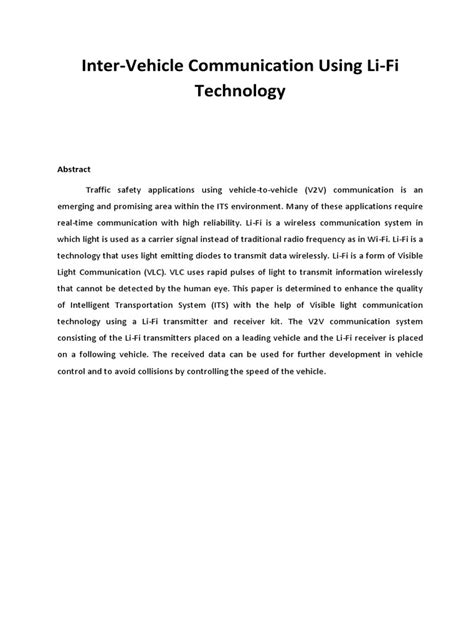 Inter Vehicle Communication Using Li Fi Technology Report Pdf