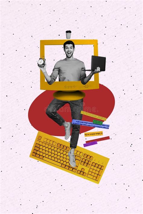 Vertical Collage Young Man Multitasking Keyboard Pc Monitor Laptop