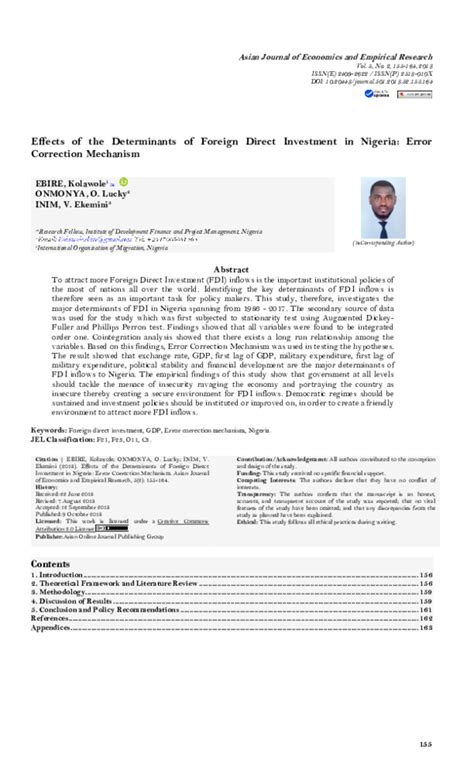 Pdf Effects Of The Determinants Of Foreign Direct Investment In Nigeria Error Correction