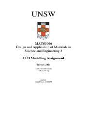 Assignment 1 CFD Report Pdf UNSW MATS3006 Design And Application Of Materials In Science And