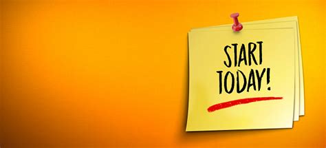 노란색 스티커 메모 시작 오늘 메시지와 빨간 푸시 핀 오렌지 바탕에 0명에 대한 스톡 사진 및 기타 이미지 0명 3차원 형태 개념 Istock