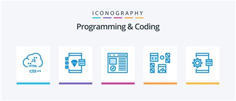 Programming And Coding Blue 5 Icon Pack Including Development Design Develop Page Develop