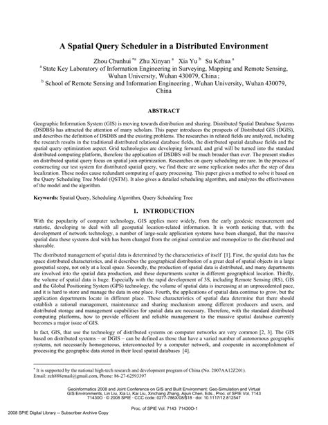 Pdf A Spatial Query Scheduler In A Distributed Environment