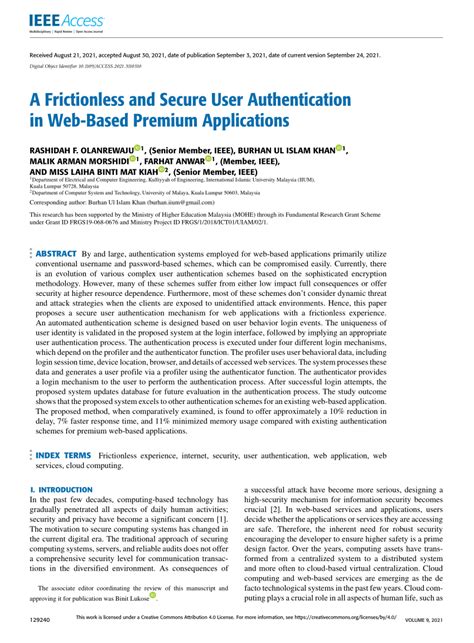 PDF A Frictionless And Secure User Authentication In Web Based Premium Applications