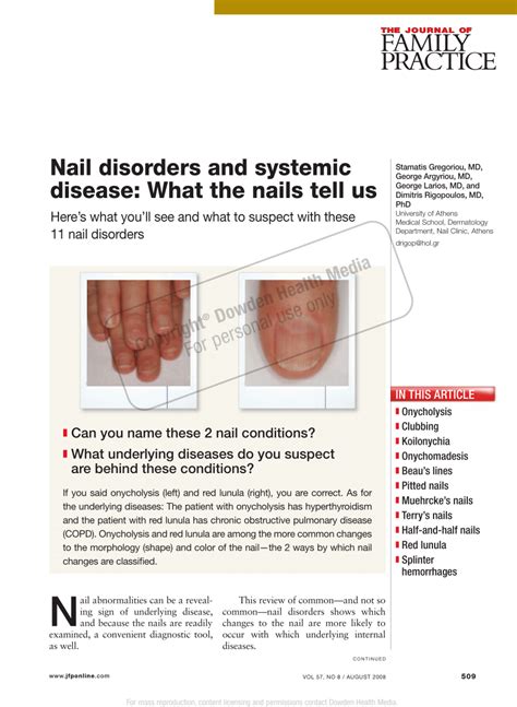 Pdf Nail Disorders And Systemic Disease What The Nails Tell Us