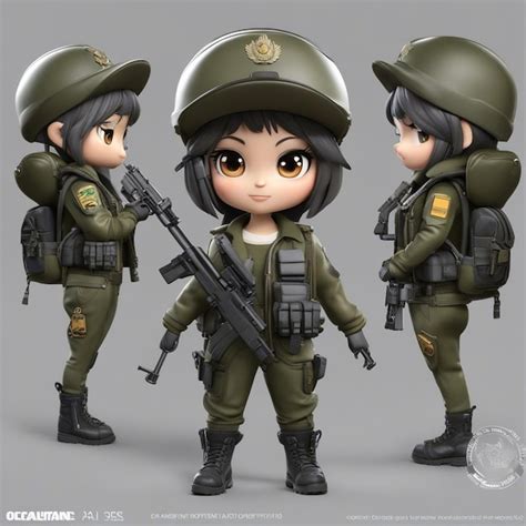 Premium Ai Image A Chibi Cartoon Tyle3dbrazilian Army Character Girl With Gun Jacket Using A