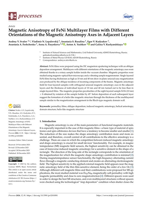 Pdf Magnetic Anisotropy Of Feni Multilayer Films With Different Orientations Of The Magnetic