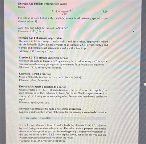 Solved Exercise 51 Fill Lists With Function Values Define