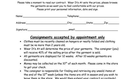 Consignment Shop Contract Template Clothing Consignment Contract