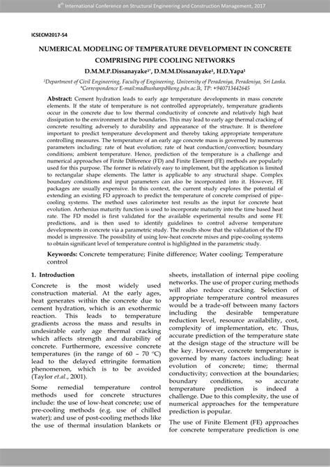 pdf numerical modeling of temperature development in concrete