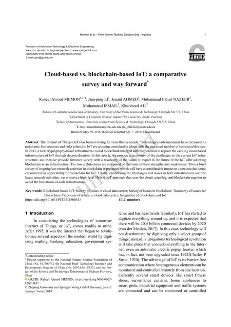 PDF Cloud Based Vs Blockchain Based IoT A Comparative Survey And Way Forward
