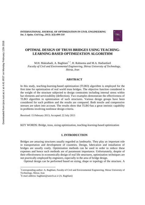 Pdf Optimal Design Of Truss Bridges Using Teaching Learning Based Dokumentips