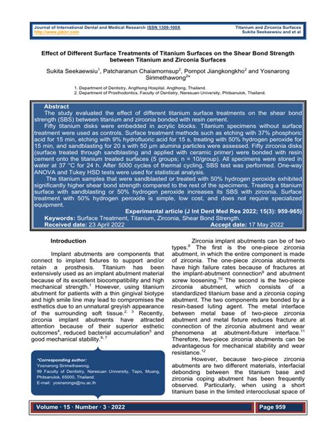 Effect Of Different Surface Treatments Of Titanium Surfaces On The Shear Bond Strength Between