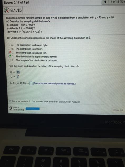 Solved Suppose A Simple Random Sample Of Size N 36 Is