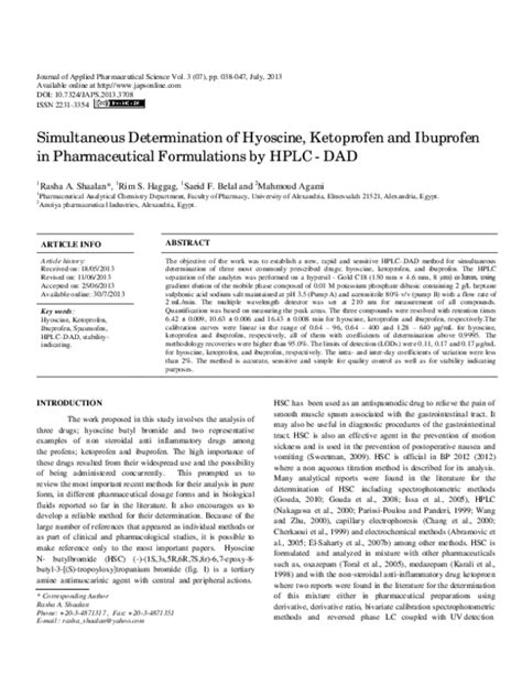 Pdf Simultaneous Determination Of Hyoscine Ketoprofen And Ibuprofen