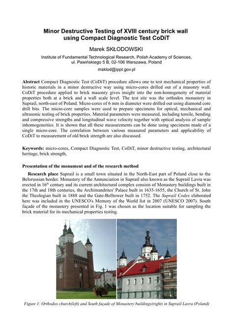 Pdf Minor Destructive Testing Of Xviii Century Brick Wall Using