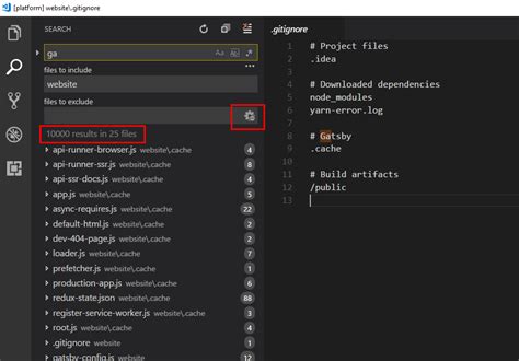 Search Doesnt Exclude Gitignored Files · Issue 45487 · Microsoft