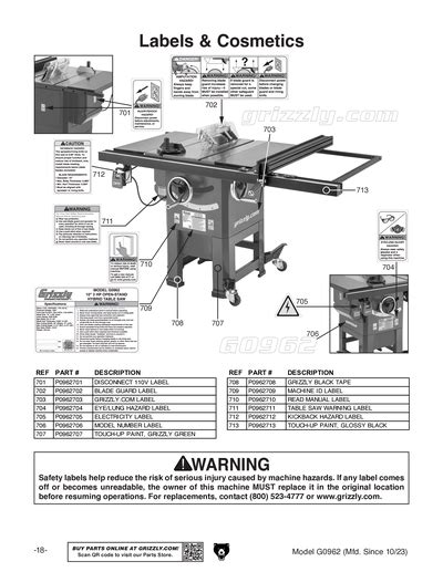 Parts For G0962 10 2 Hp Open Stand Hybrid Table Saw Grizzly