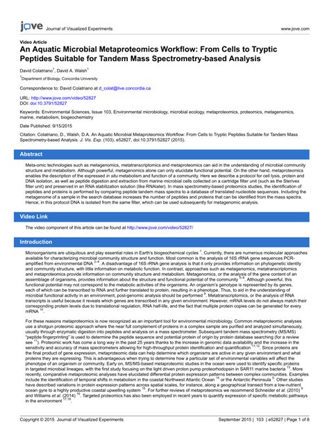 Pdf An Aquatic Microbial Metaproteomics Workflow From Cells To Tryptic Peptides Suitable For