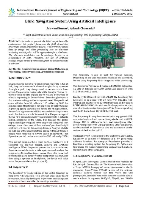Pdf Blind Navigation System Using Artificial Intelligence