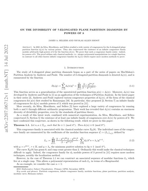 Pdf On The Divisibility Of 7 Elongated Plane Partition Diamonds By Powers Of 8