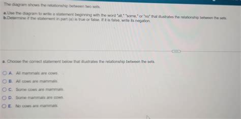 Solved The Diagram Shows The Relationship Between Two Sets A Use The Diagram To Write A