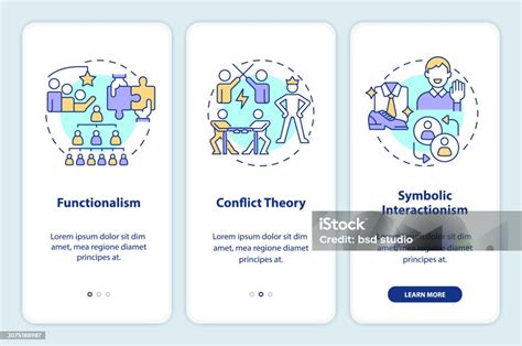 Theories Of Social Stratification Onboarding Mobile App Screen Stock