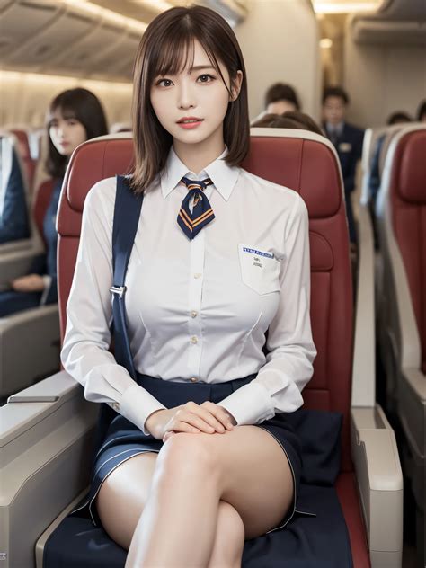 Arafed Asian Woman Sitting On A Plane With A Tie On Seaart Ai