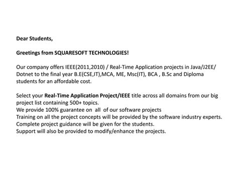 Ieee Java Projects Squaresoft Technologies Ppt