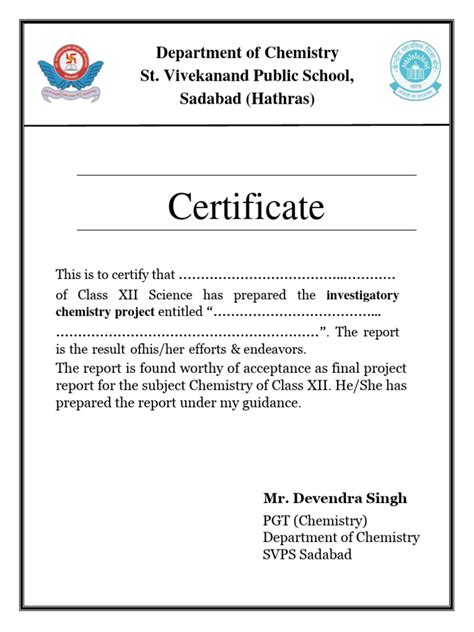 Certificate Chemistry 2023 24 Pdf