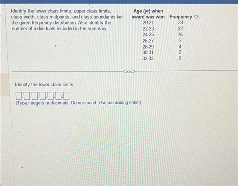 Solved Identify The Lower Class Limits ﻿upper Class Limits