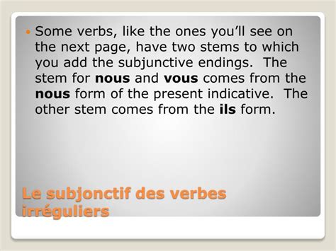 Ppt The Subjunctive Of Regular And Irregular Verbs Powerpoint Presentation Id 1944230