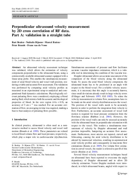 Pdf Perpendicular Ultrasound Velocity Measurement By 2d Cross Correlation Of Rf Data Part A