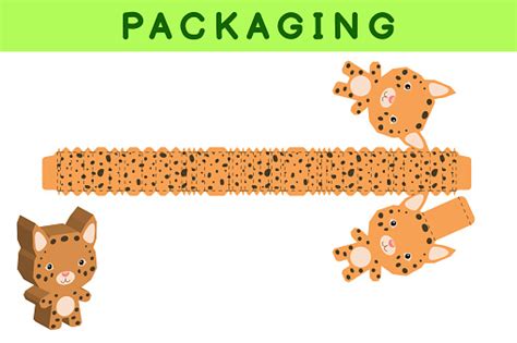 파티 호의 상자 다이 컷 살쾡이 디자인 과자 사탕 작은 선물 빵집 패키지 템플릿 어떤 목적을 위한 훌륭한 디자인 생일 베이비 샤워 피나타 벡터 스톡 일러스트레이션입니다 0