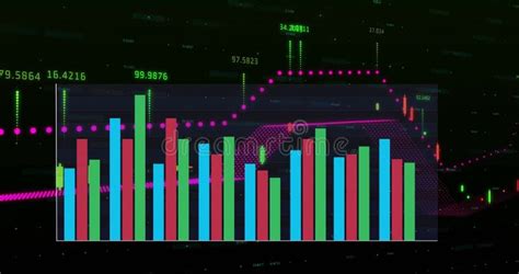 bar and line charts with numerical data processing image over dark