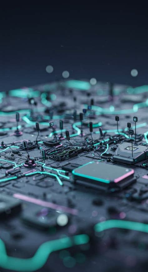 Abstract Circuit Board With Glowing Teal Lines Stock Illustration Illustration Of Electronic