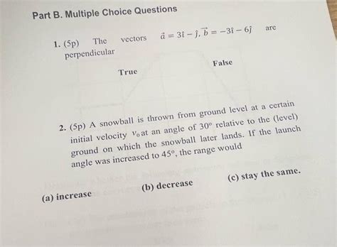 solved part b multiple choice questions 1 5p the vectors