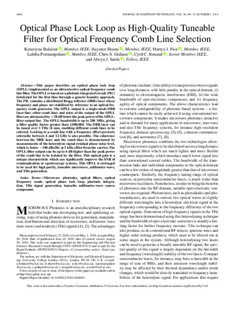 pdf optical phase lock loop as high quality tuneable filter for