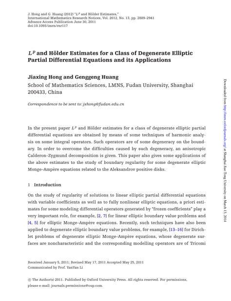 Pdf L P And Holder Estimates For A Class Of Degenerate Elliptic