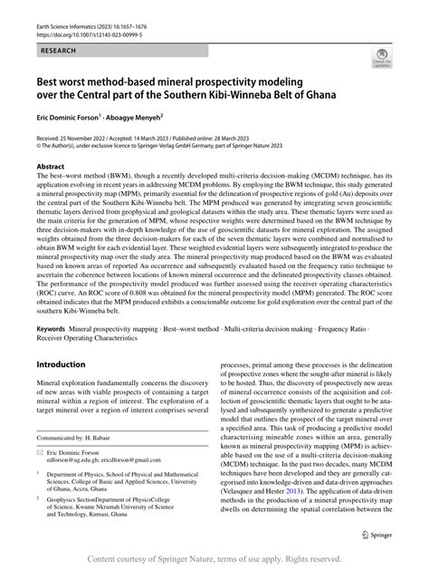 Best Worst Method Based Mineral Prospectivity Modeling Over The Central Part Of The Southern