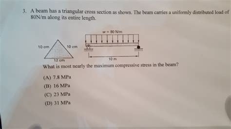Solved 3 A Beam Has A Triangular Cross Section As Shown