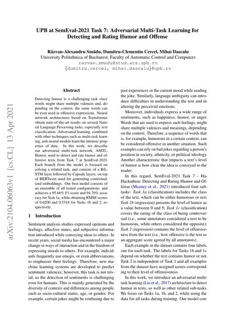 Pdf Upb At Semeval 2021 Task 7 Adversarial Multi Task Learning For