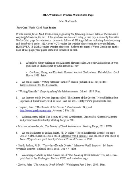 Free Mla Works Cited Practice Worksheet Download Free Mla Works Cited Practice Worksheet Png