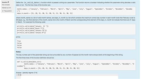 Solved Question 4 Define The Isvaliddate Function Which