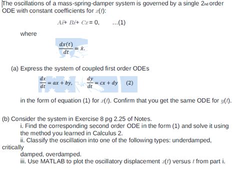 Solved The Oscillations Of A Mass Spring Damper System Is