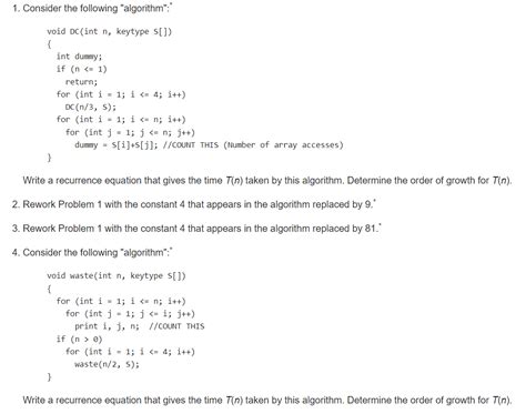 Solved Consider The Following Algorithm Void DC Int Chegg